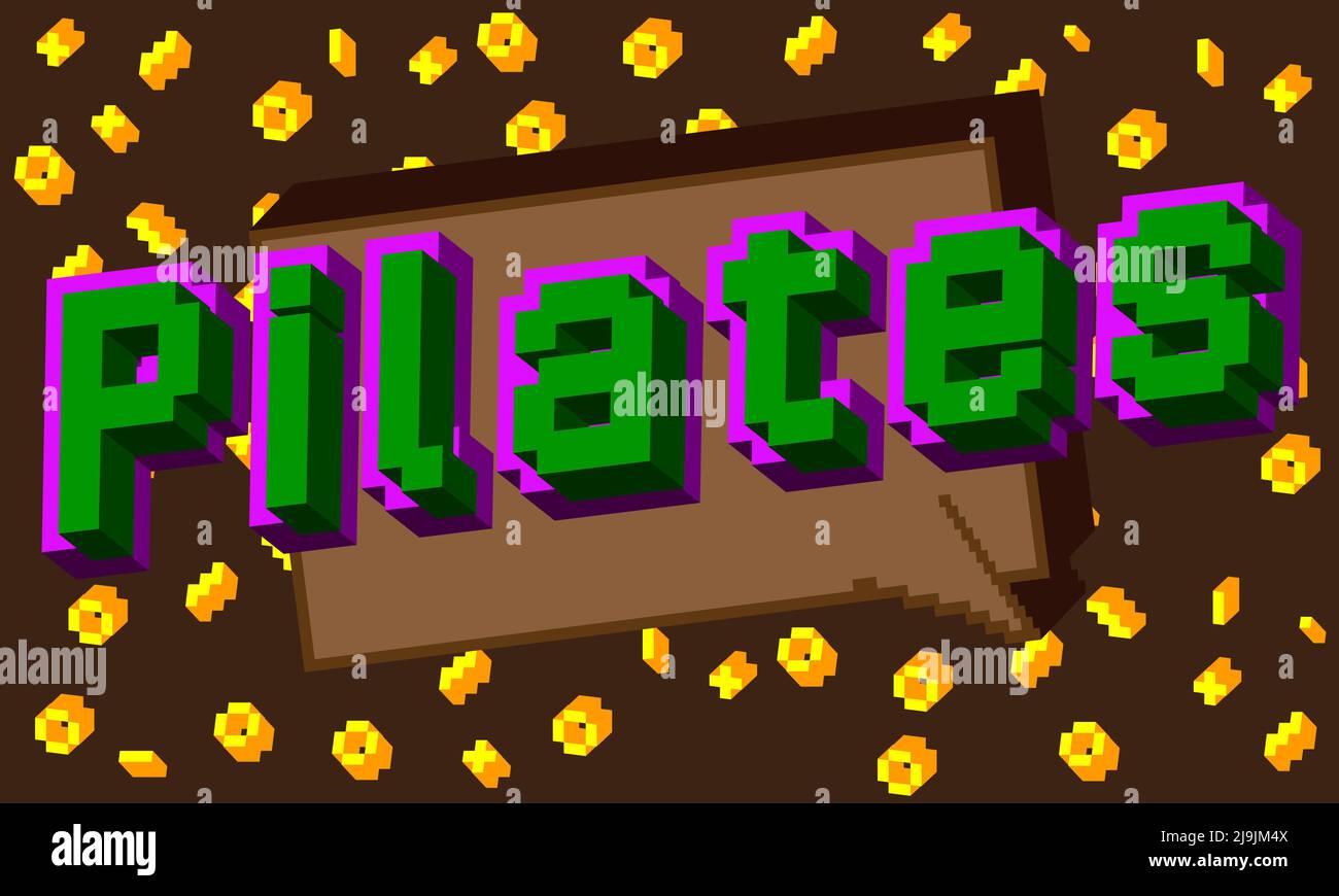 Pilates. Pixelated word with geometric graphic background. Vector ...