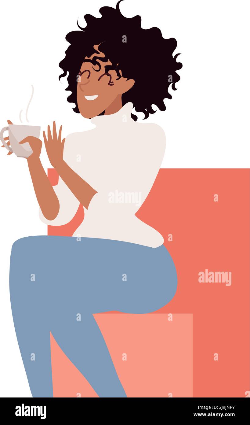 Cartoon Black Woman Sipping Tea