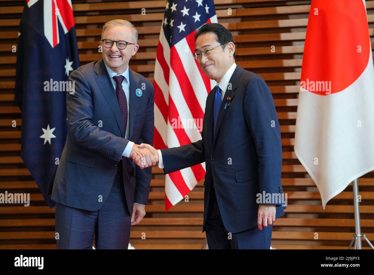 Tokyo, Japan. 24th May, 2022. Prime Minister of Japan Fumio Kishida (R ...