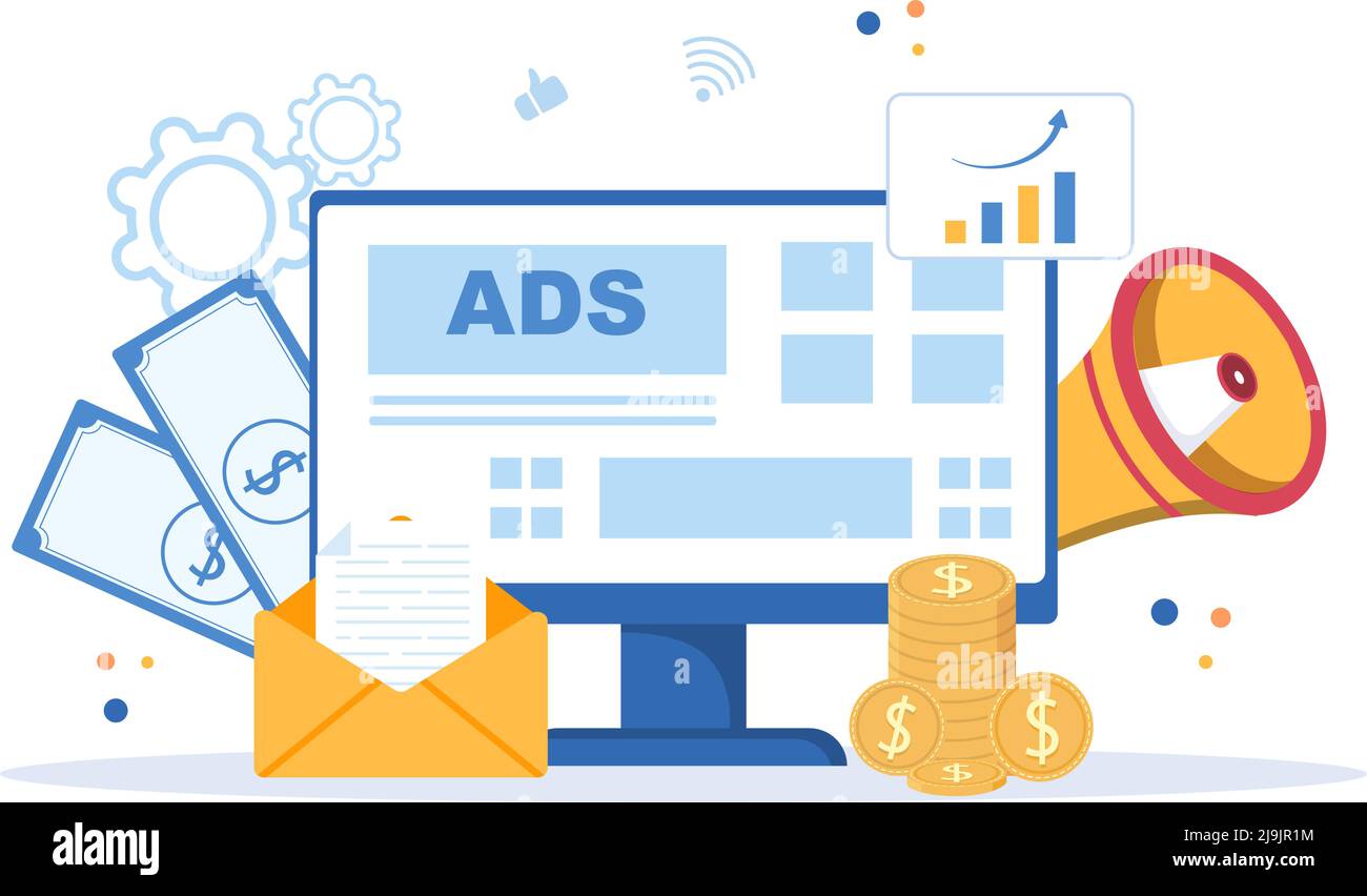 Advertising or ADS Vector Illustration for Mobile Social Media ...