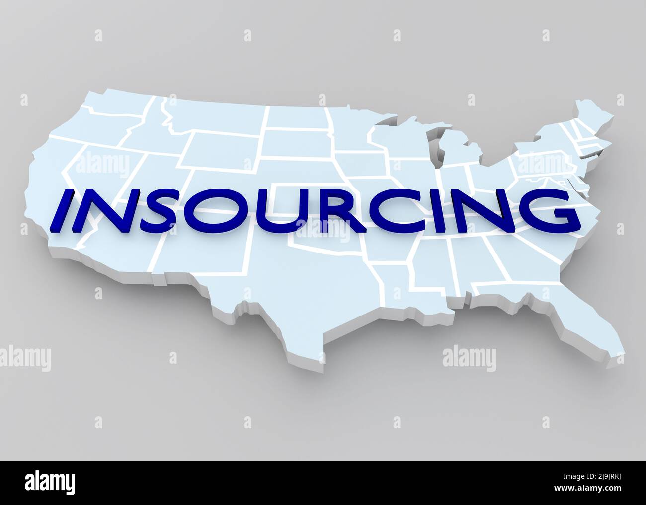 3D illustration of INSOURCING script over an embossment of the United ...