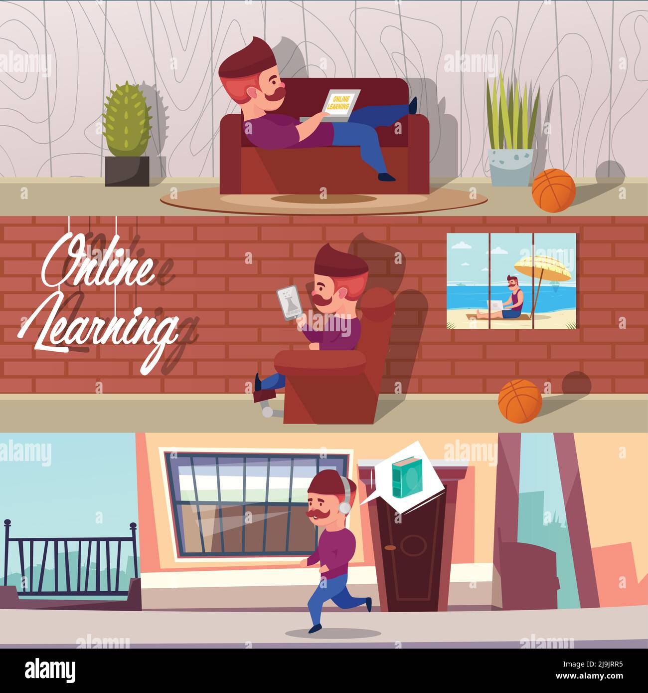 Three horizontal cartoon style banners set with funny hipster character ...