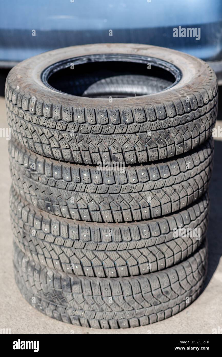 4 new tires that change tires in the auto repair service center Stock ...