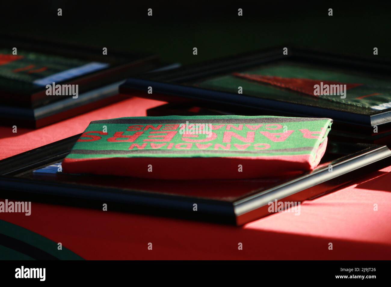 The Canadian Rangers flag rests on a table during the 75th anniversary ...