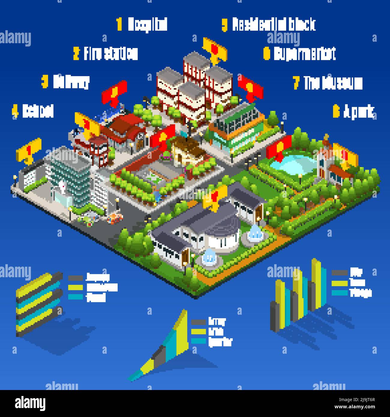 Isometric modern city infographic concept with municipal living ...