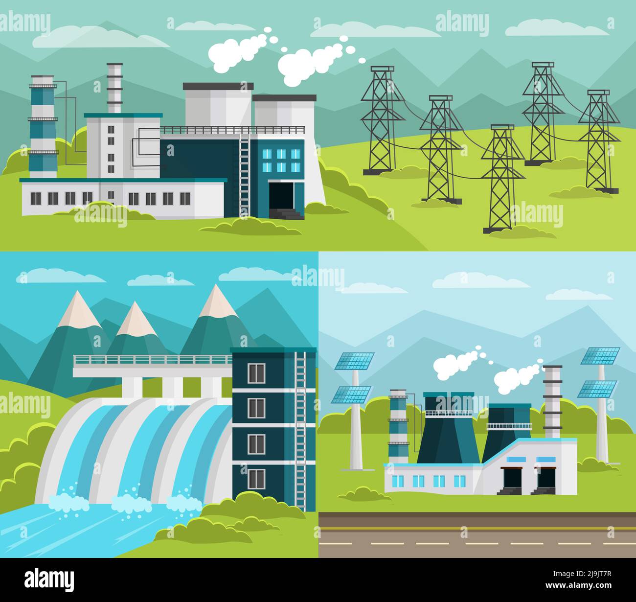 Set of two square and one horizontal ecology banners with orthogonal ...