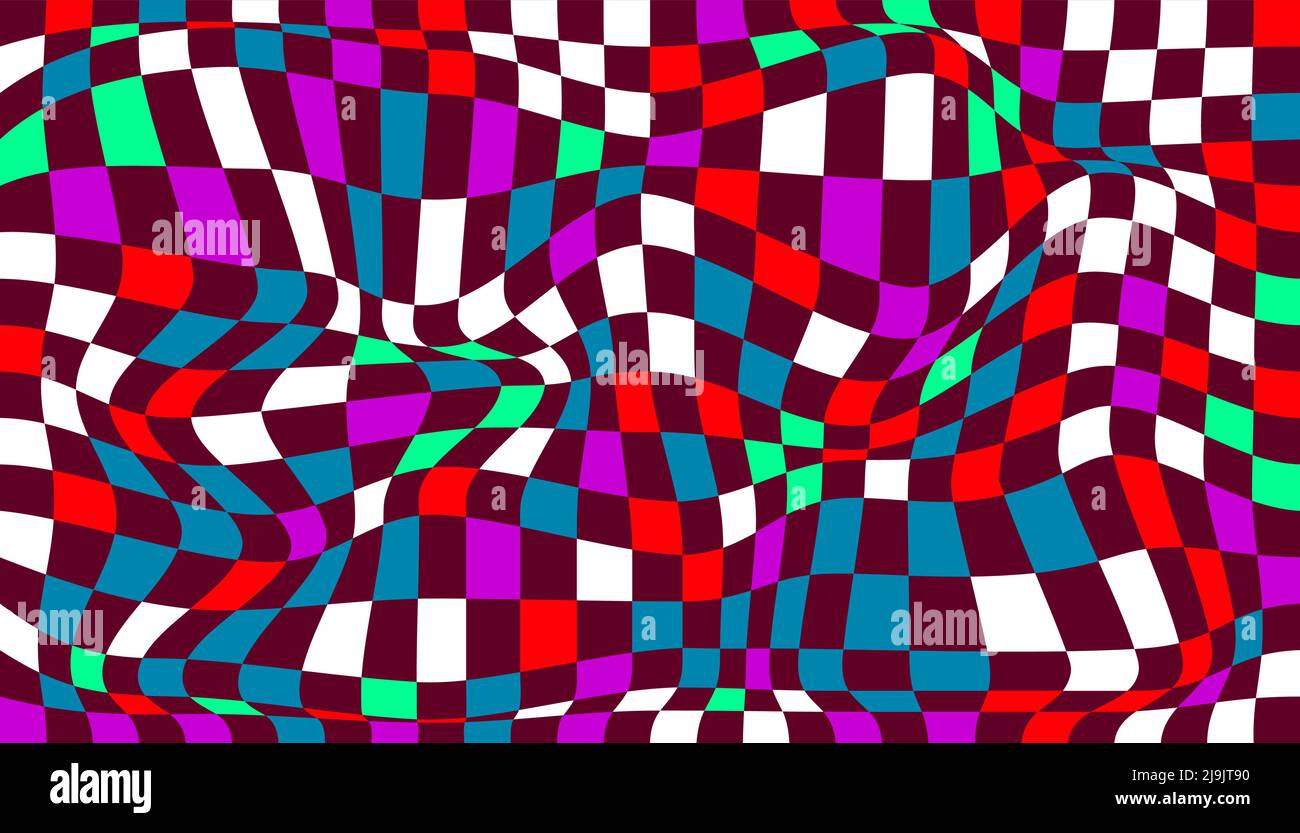 Checkered background with distorted squares. Abstract banner with ...