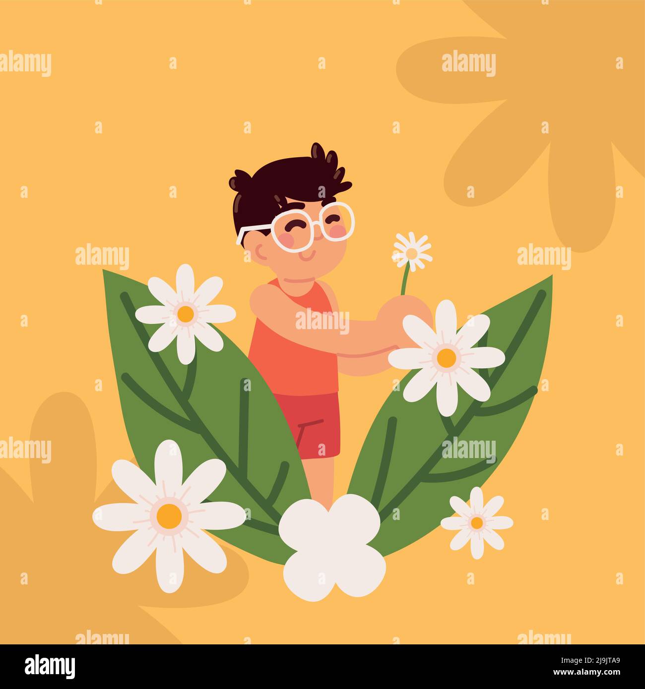 cute boy and flowers Stock Vector Image & Art - Alamy