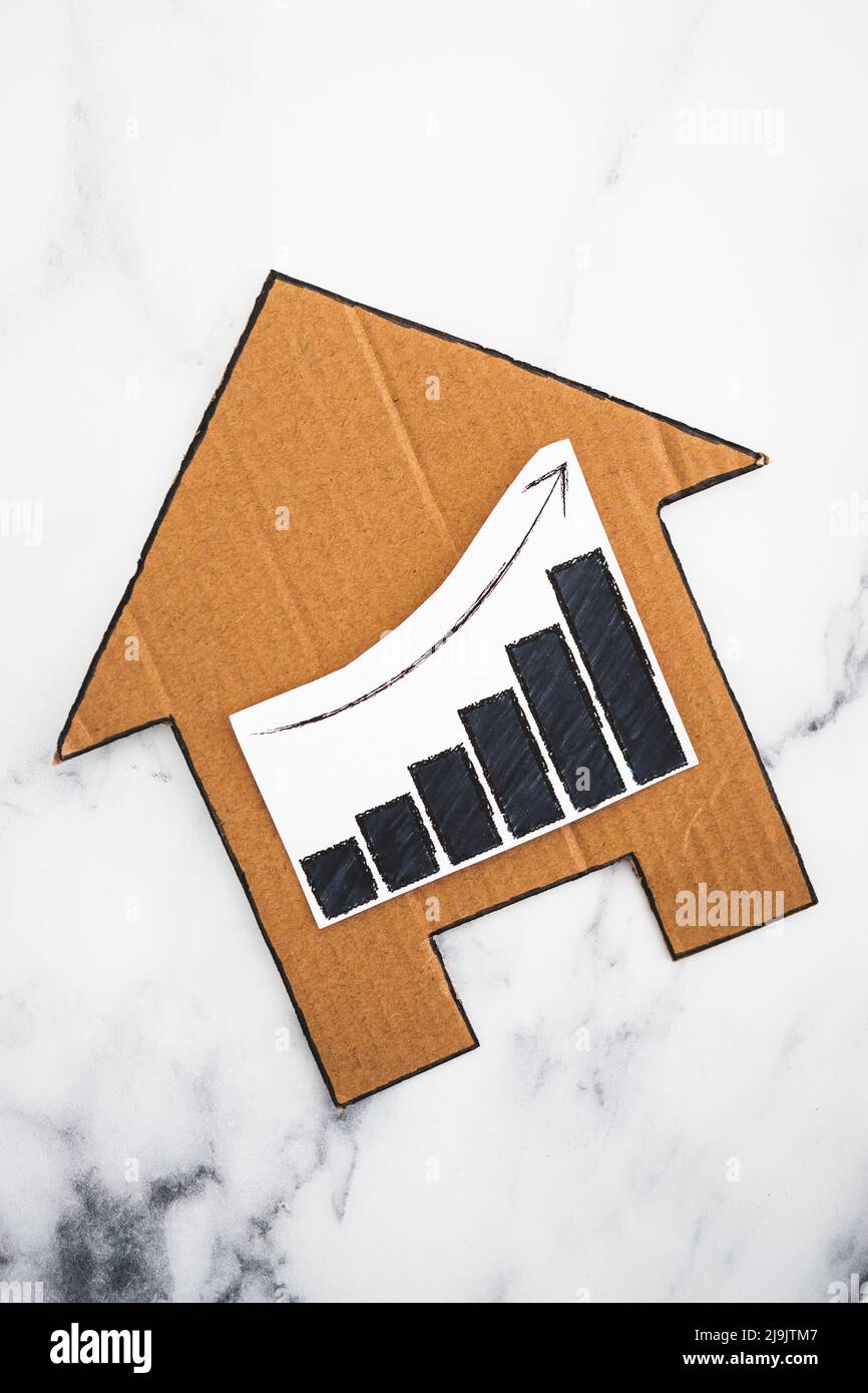 mortgages rentals and property prices increasing, house icon made of ...
