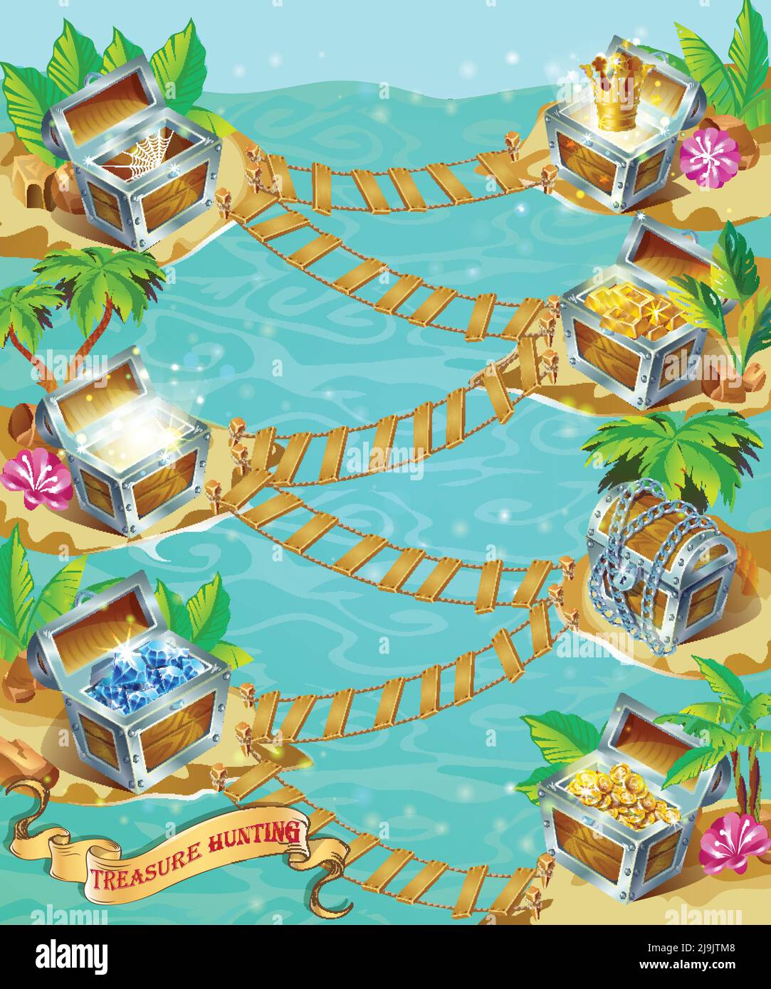 Cartoon game treasure template with closed empty and full of royal ...