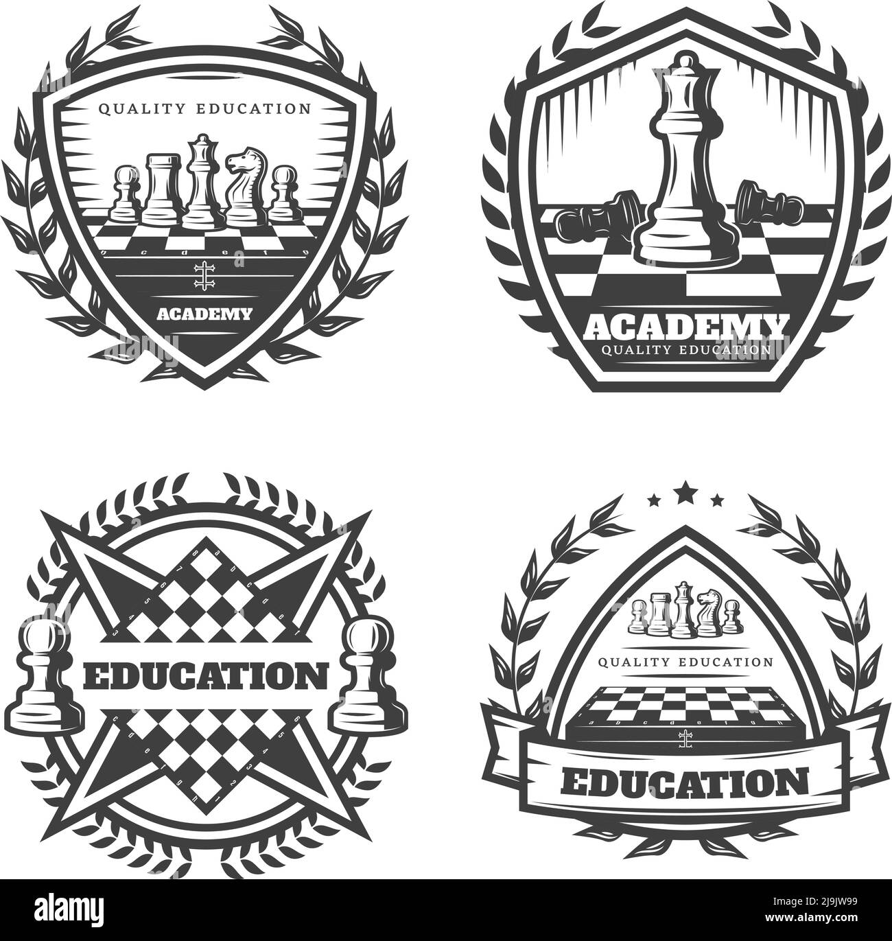 Vintage monochrome chess emblems set with inscriptions figures ...