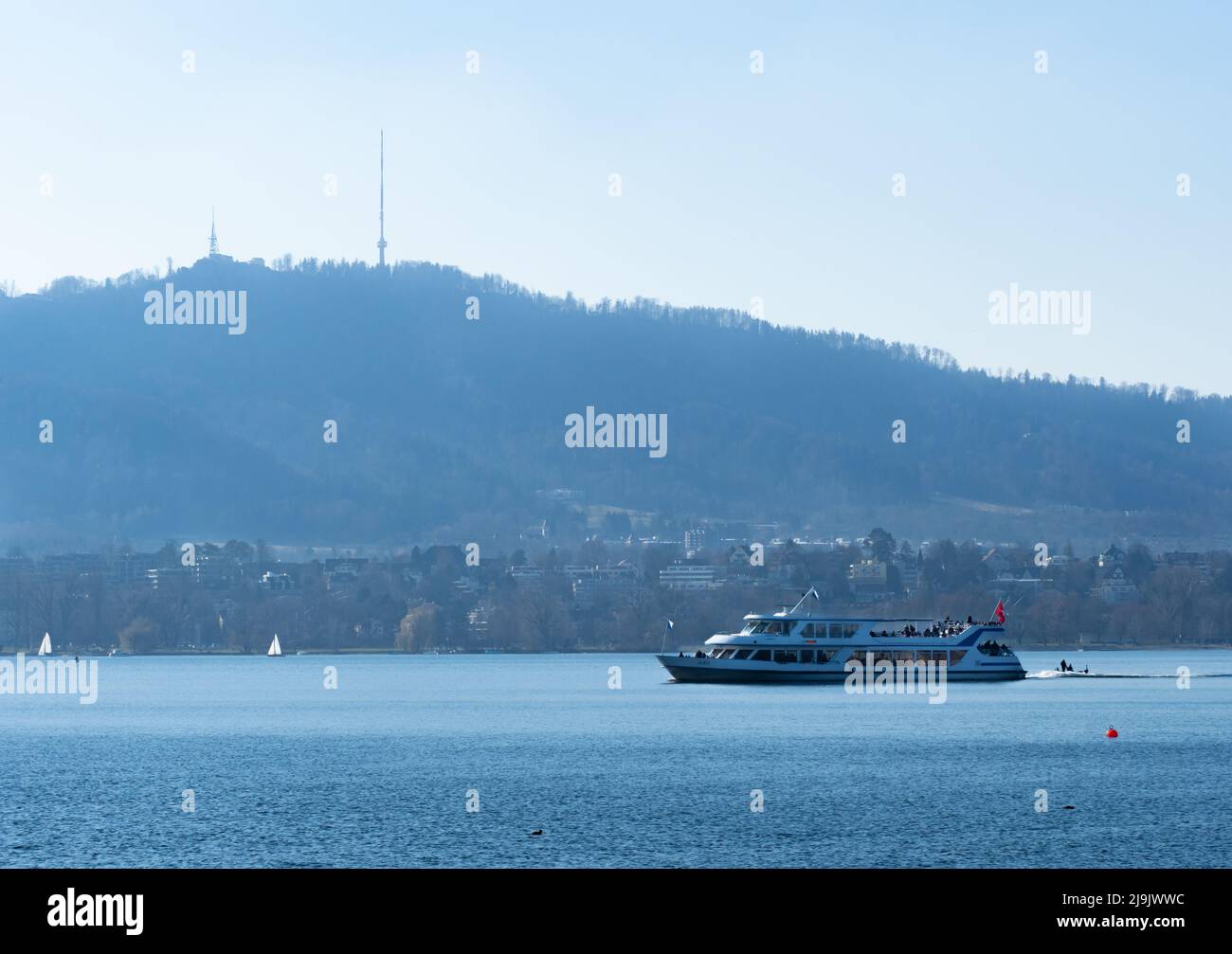 Zurich, Switzerland - March 5th 2022: A passenger boat cruising over ...
