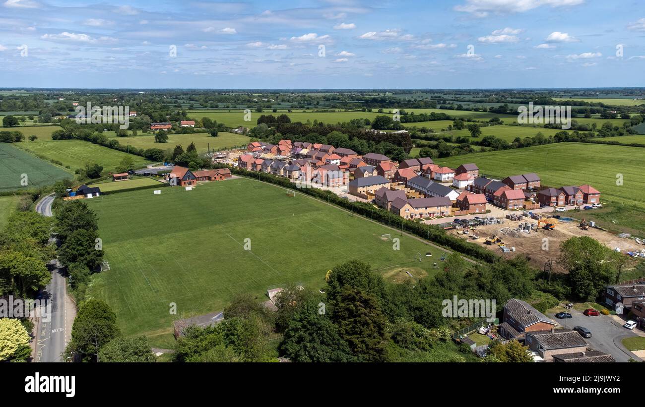 A drone view of the picturesque village of Haughley in Suffolk, UK ...