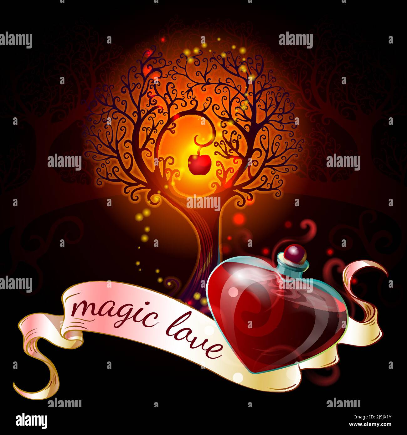 Cartoon Natural Elements composition with love poison and white ribbon ...