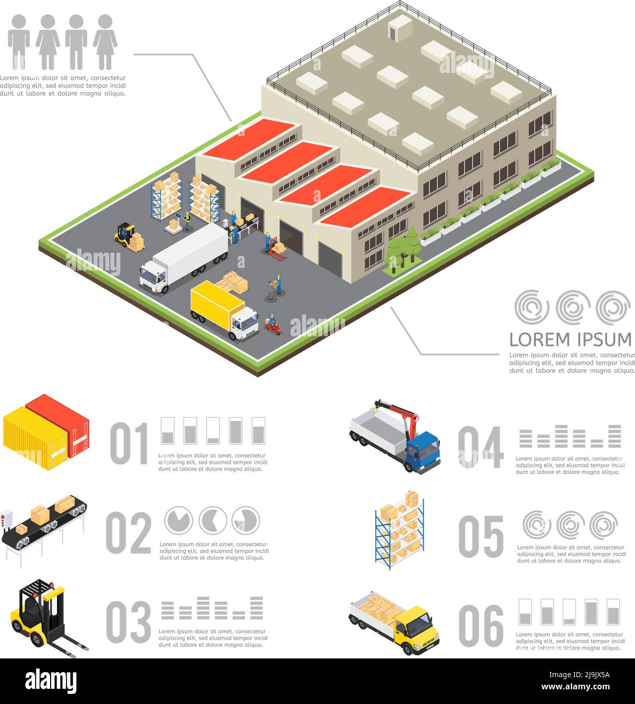 Infographics with products shipment from warehouse logistic icons ...