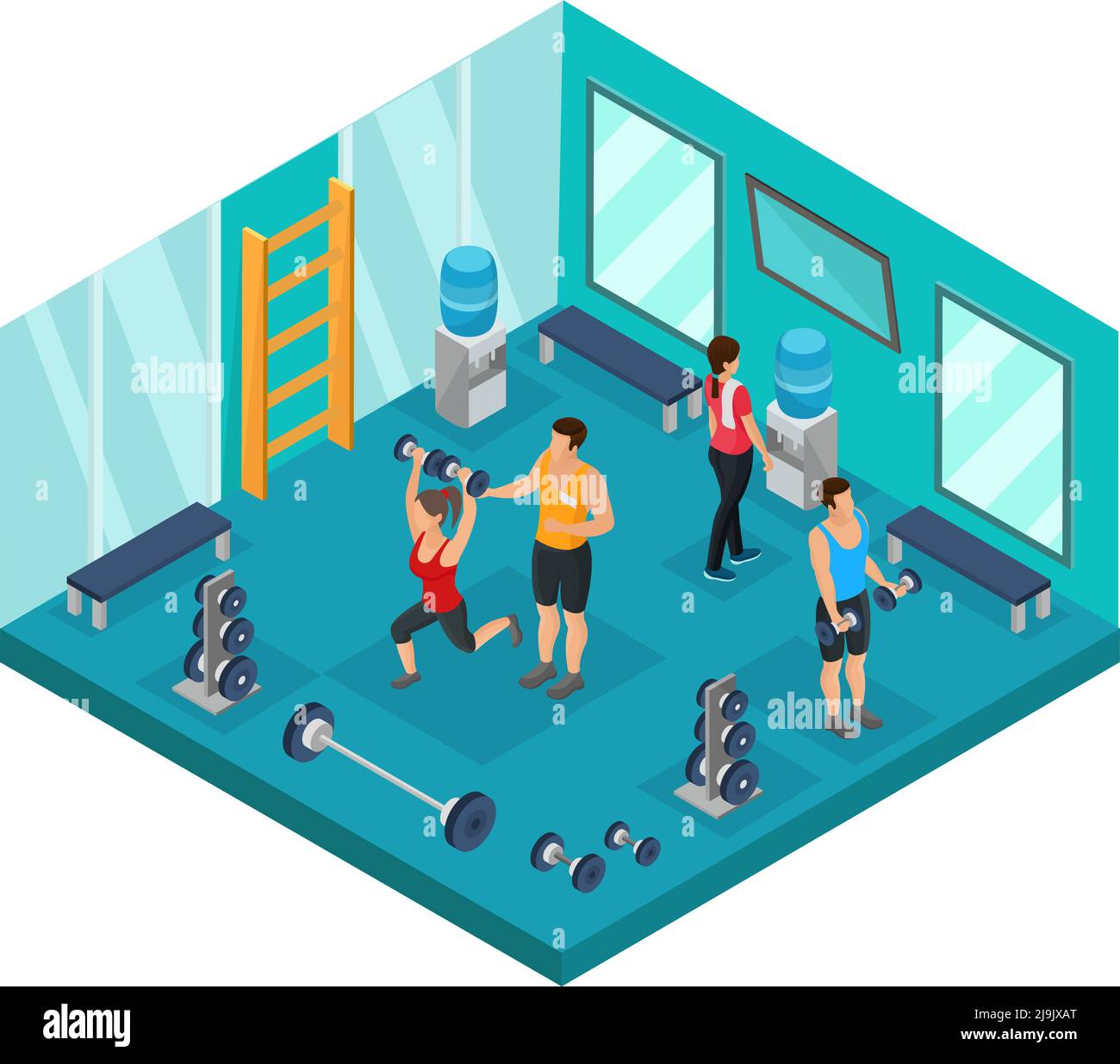 Isometric individual training concept with athletic people doing sport ...