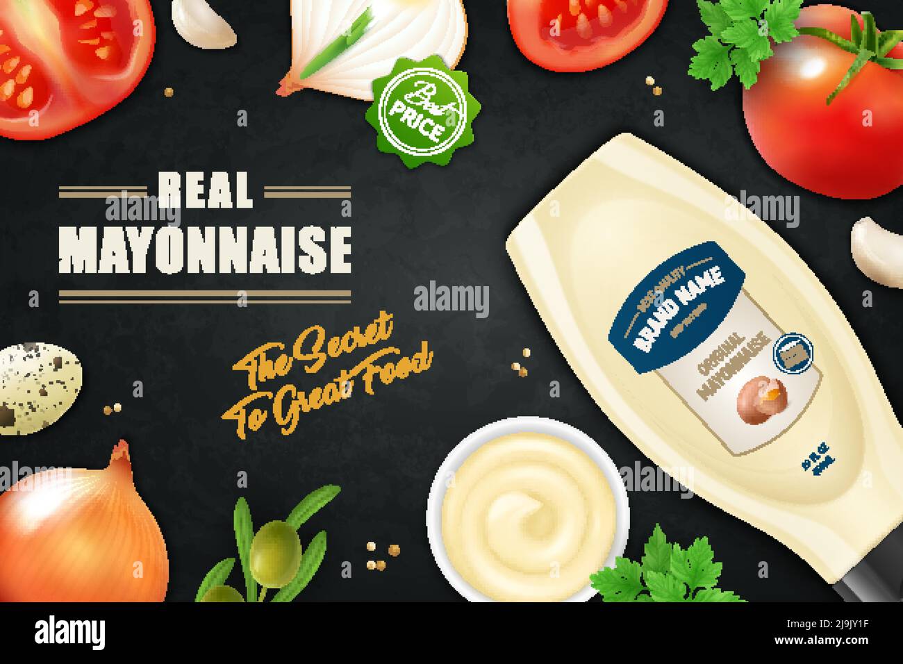 Realistic mayonnaise horizontal ads poster background with editable ...