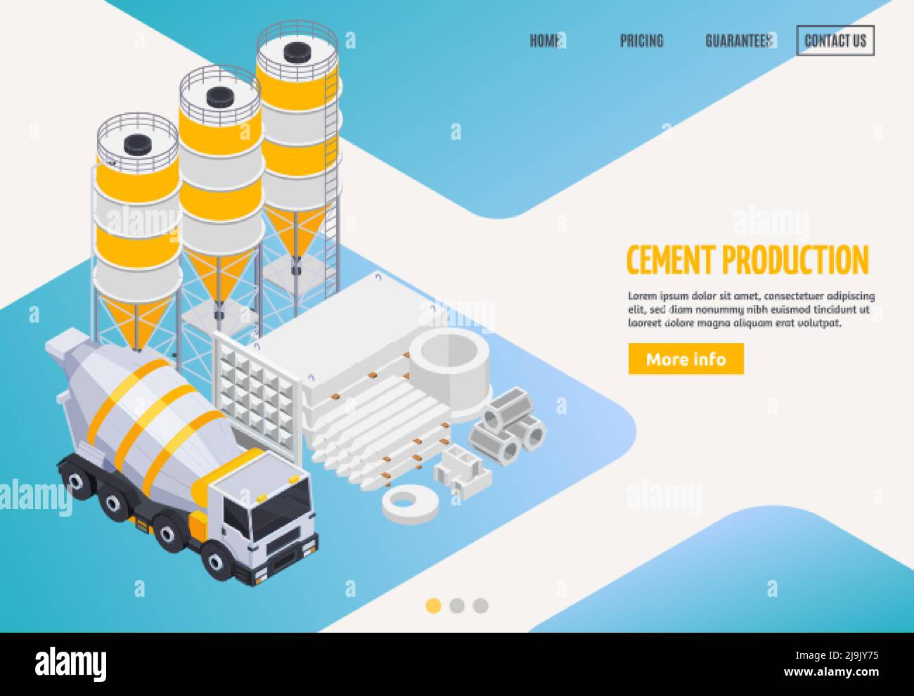 Concrete cement production isometric landing web site page with more ...