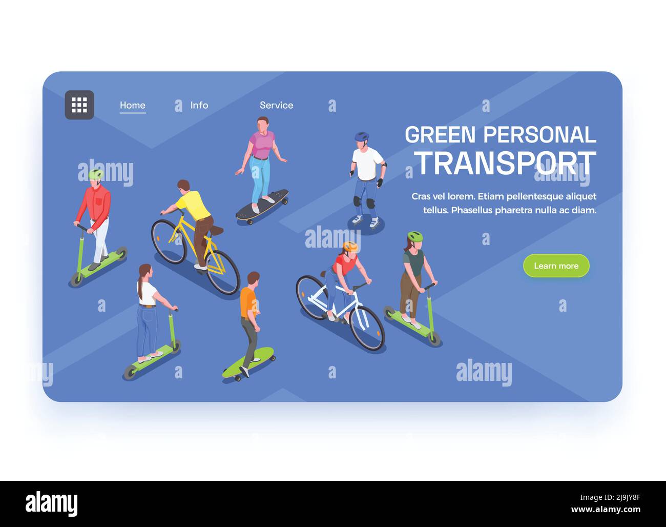 Isometric banner with people using eco friendly personal transport 3d ...