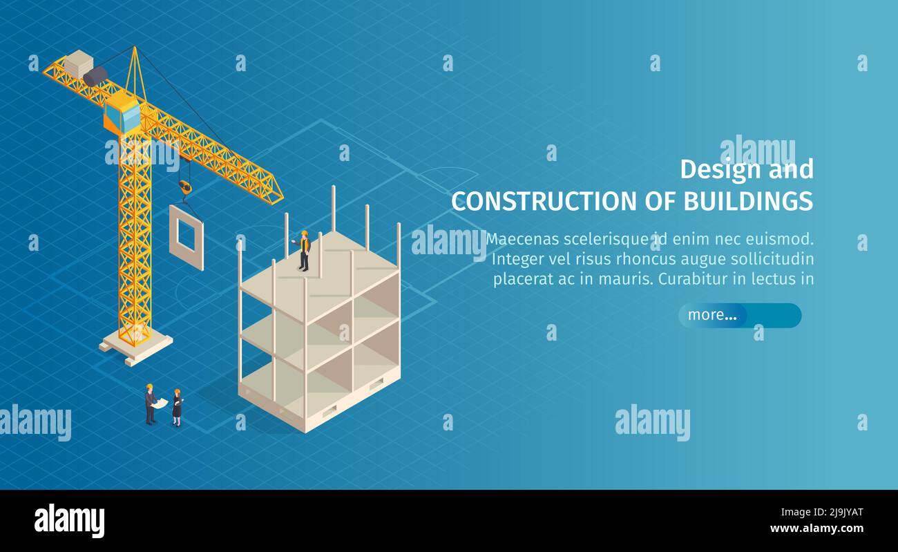 Isometric construction horizontal banner with slider button text and ...