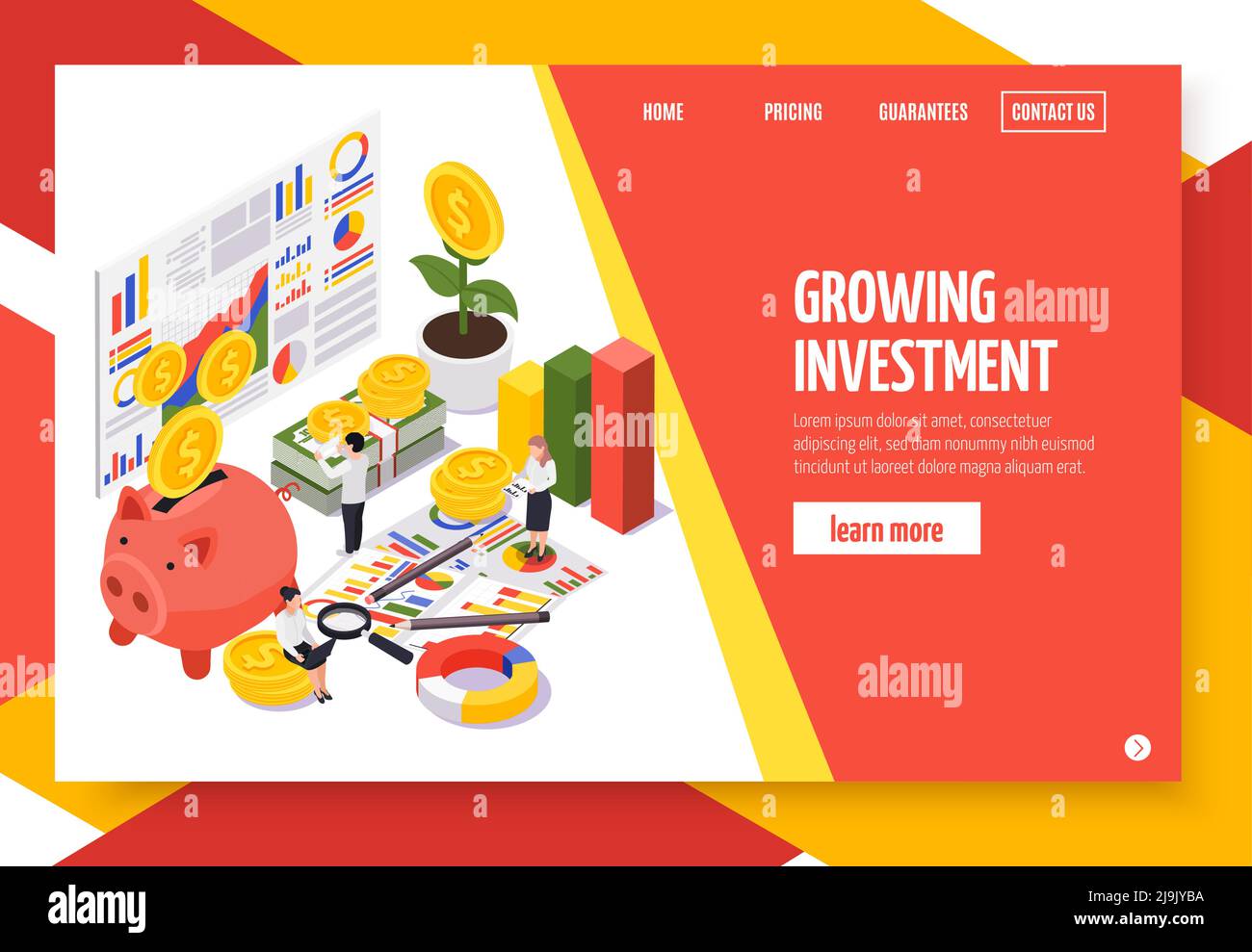Wealth management isometric banner or landing page with growing ...