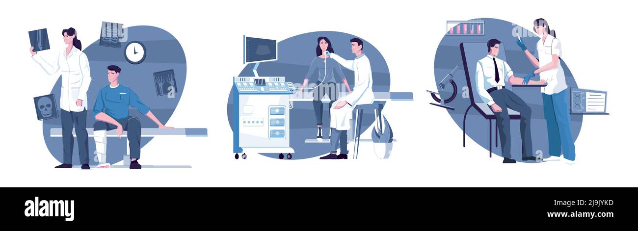 Medical examination set of three isolated compositions with flat ...