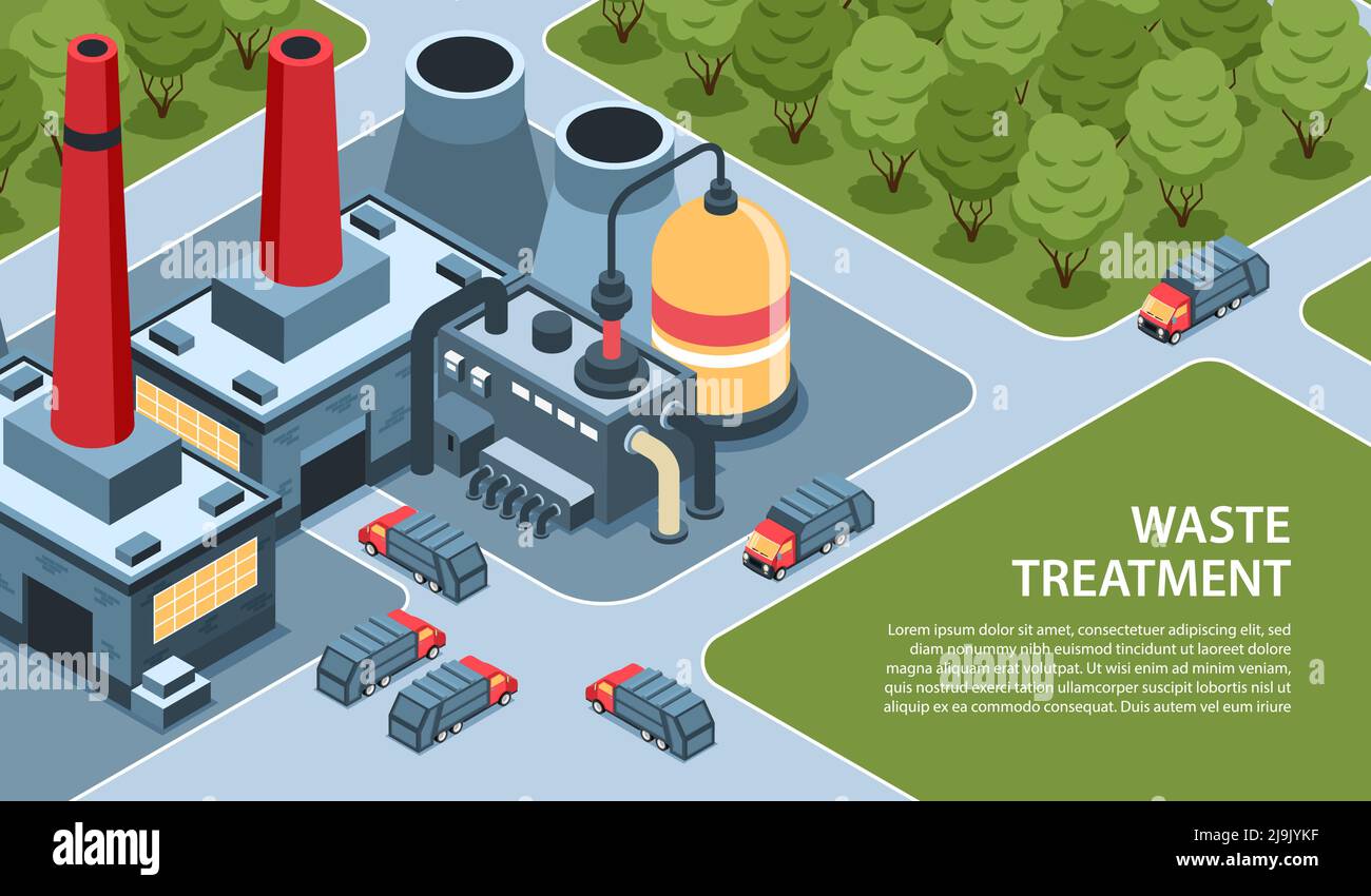 Isometric garbage waste recycling horizontal background with outdoor ...