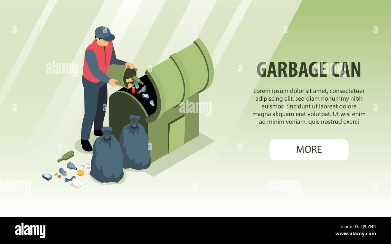 Isometric garbage waste recycling horizontal banner background with ...