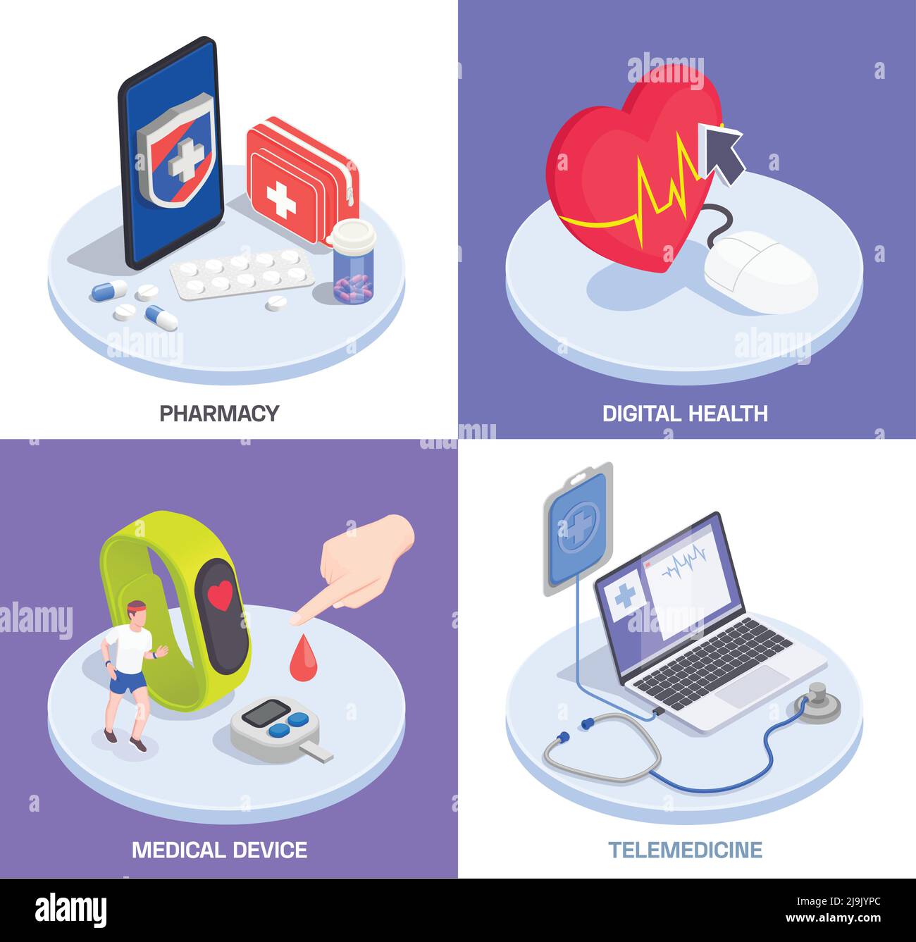 Telemedicine digital health isometric design concept with text and ...