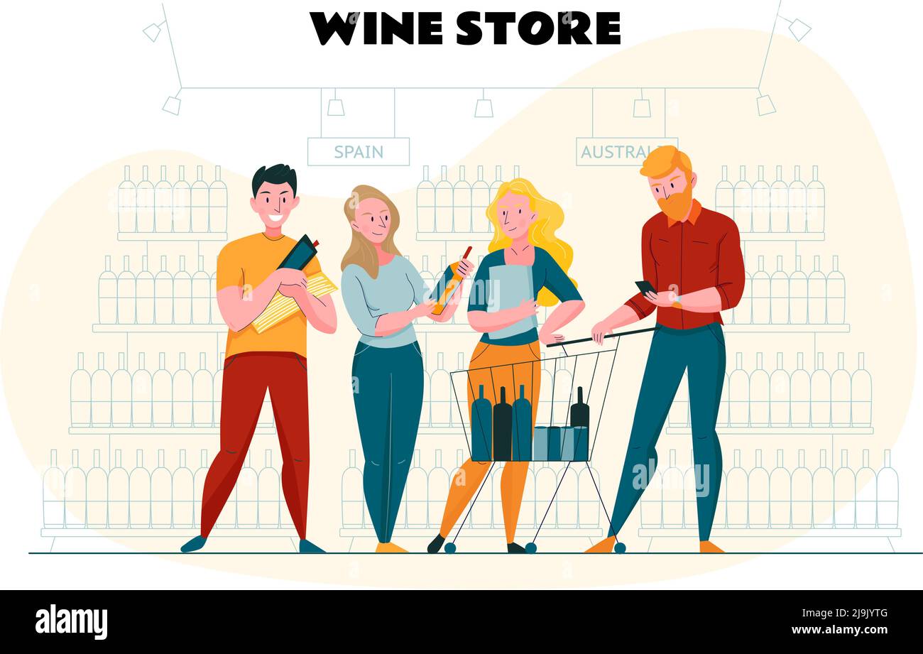 Supermarket and chopping poster with wine store symbols flat vector illustration Stock Vector ...