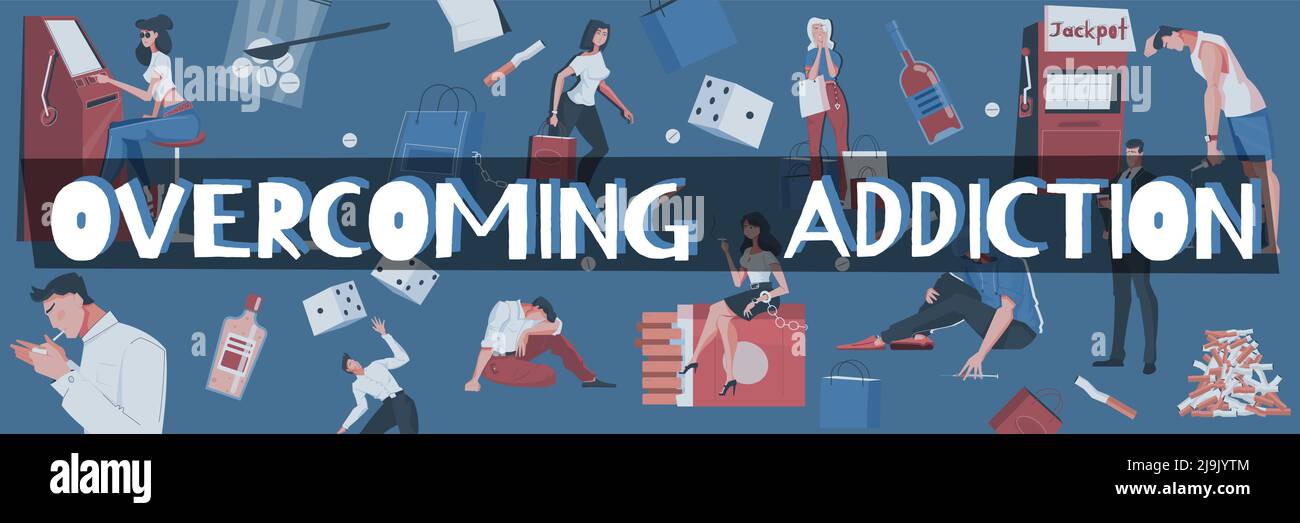 Addiction pattern composition of editable text surrounded by flat human ...