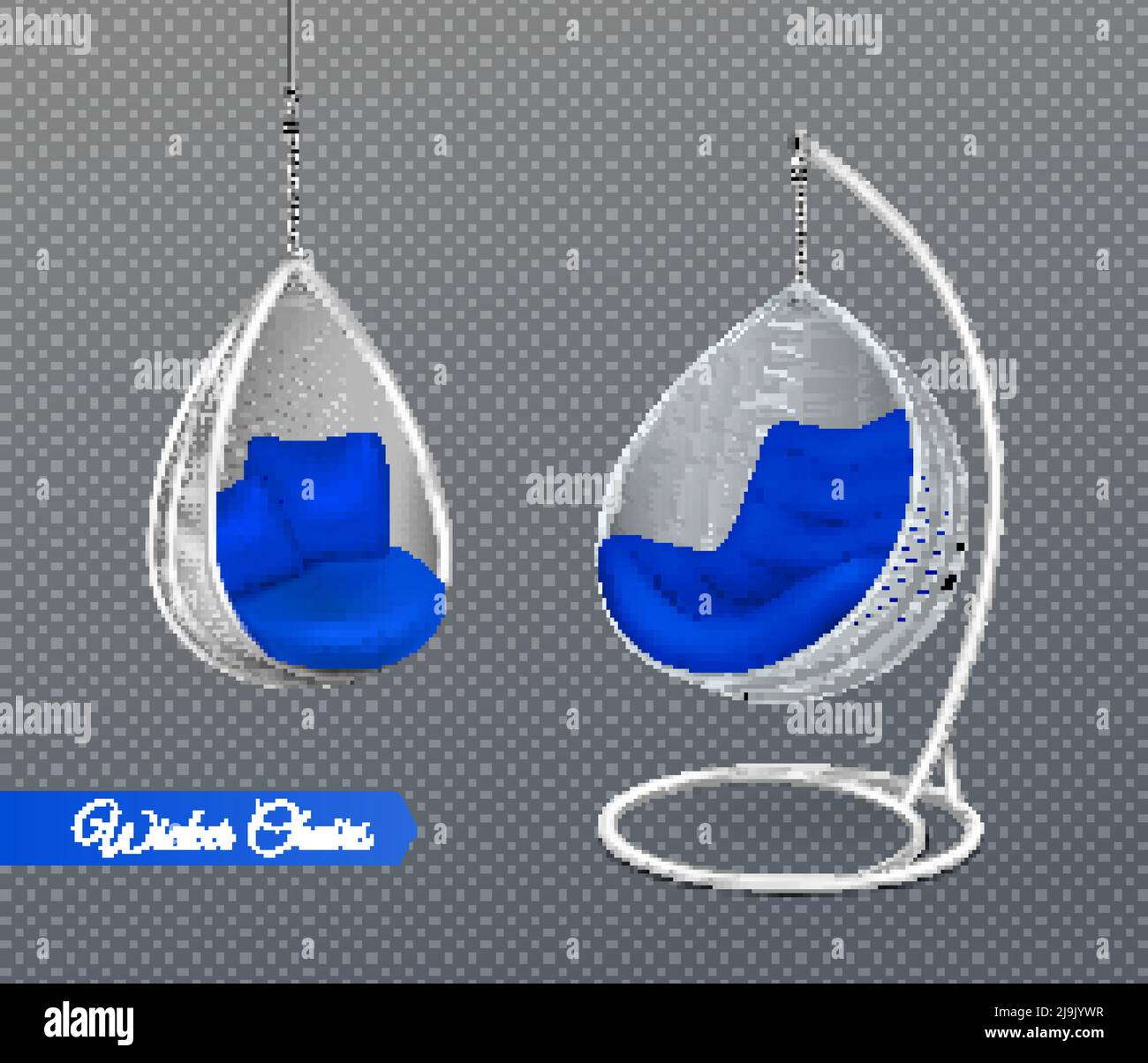 White wicker hanging swing chairs realistic composition on transparent ...
