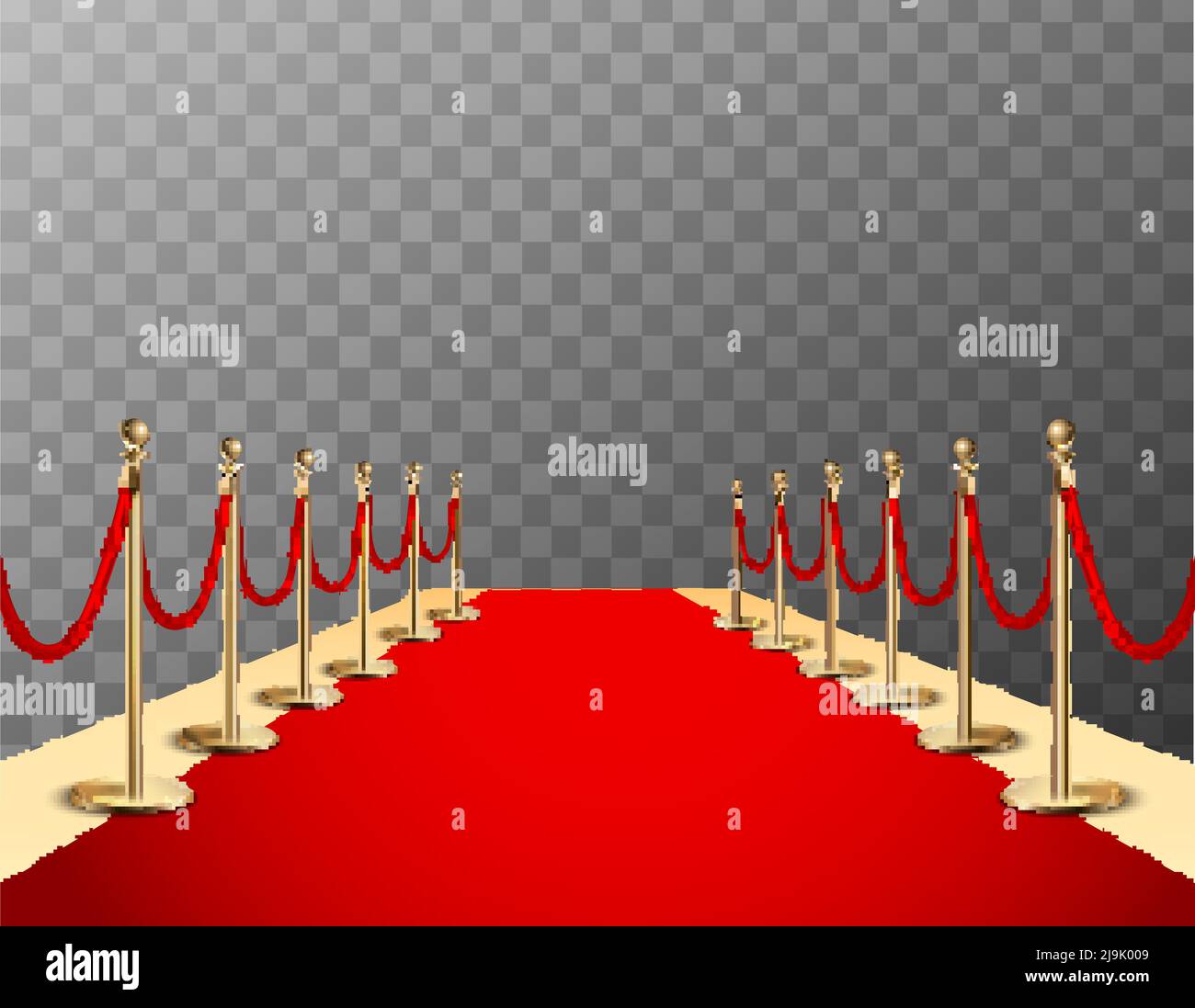 Red carpet realistic colored composition with red event carpet barrier ...