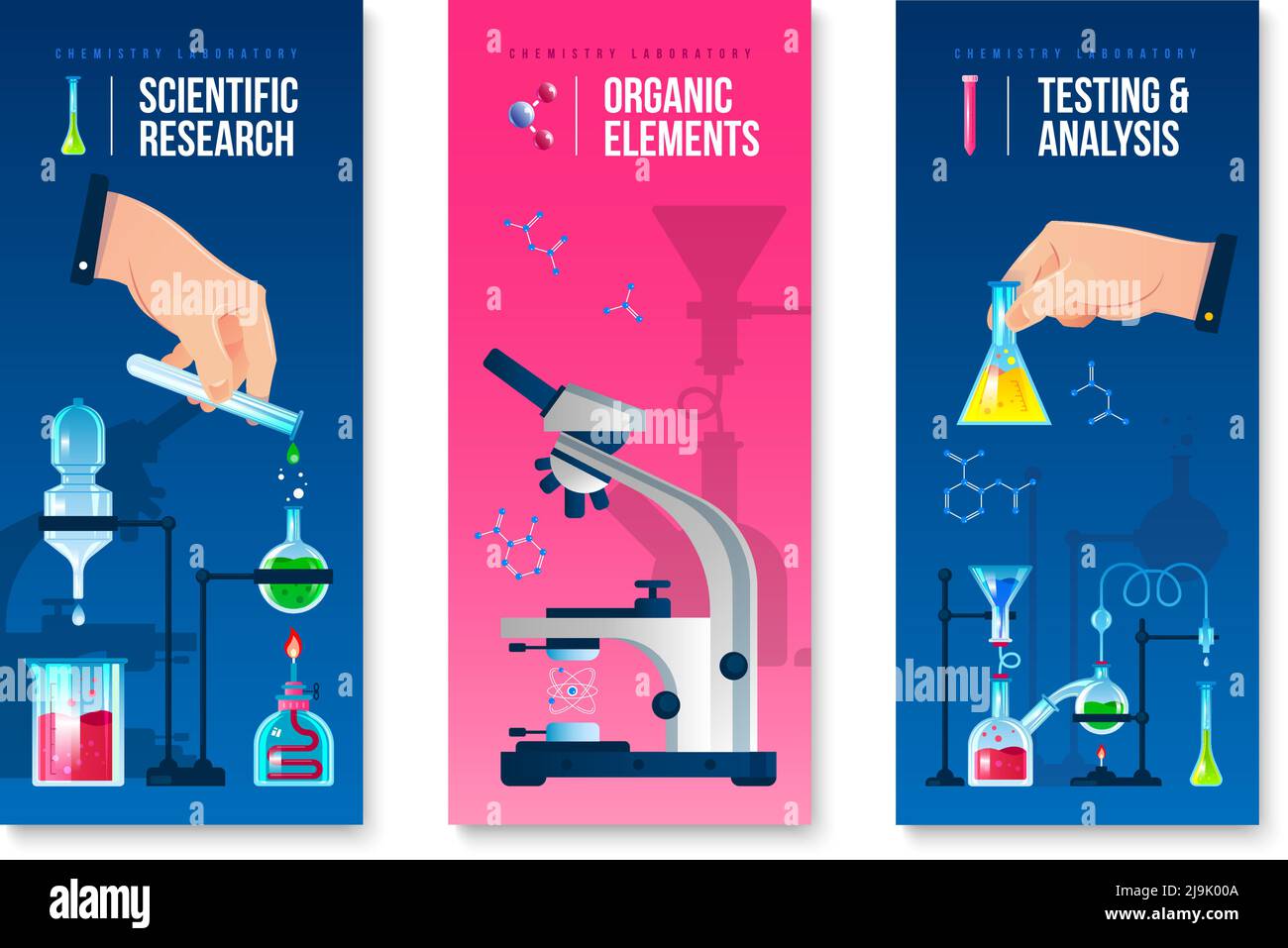 Laboratory scientific research and analysis vertical banners set with ...