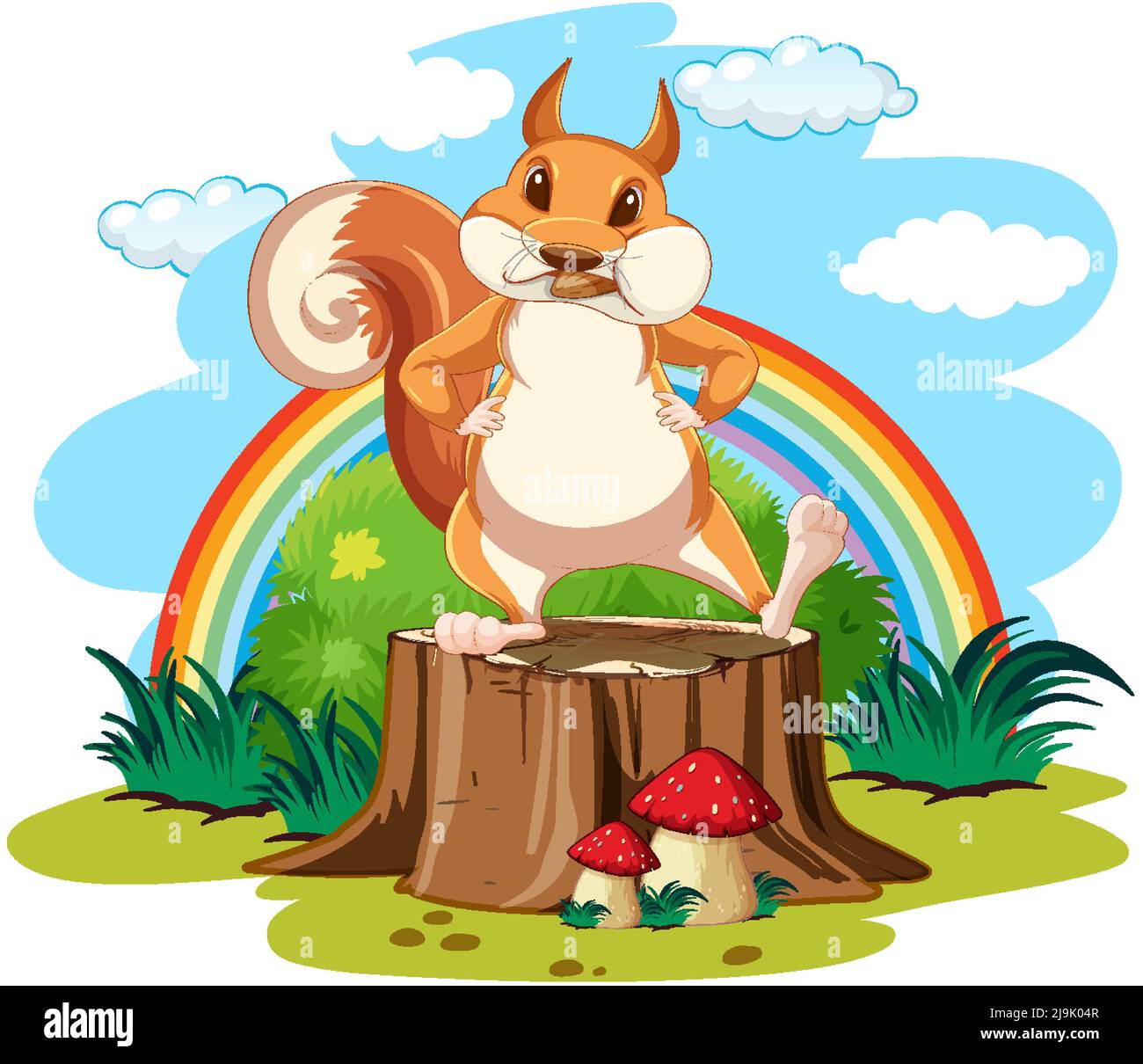 Cute squirrel standing on wooden log illustration Stock Vector Image ...