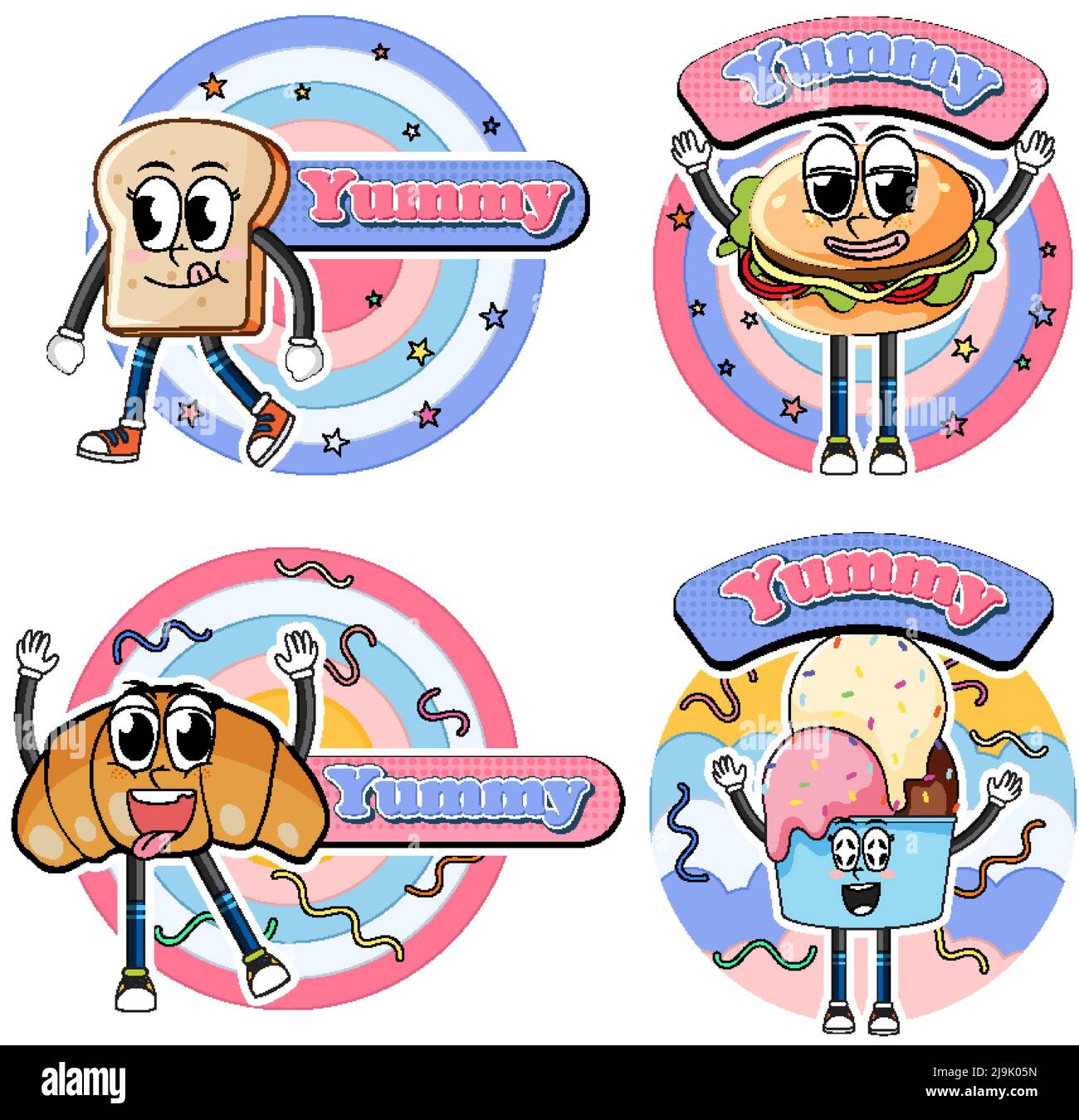 Funny food character banners set illustration Stock Vector Image & Art ...