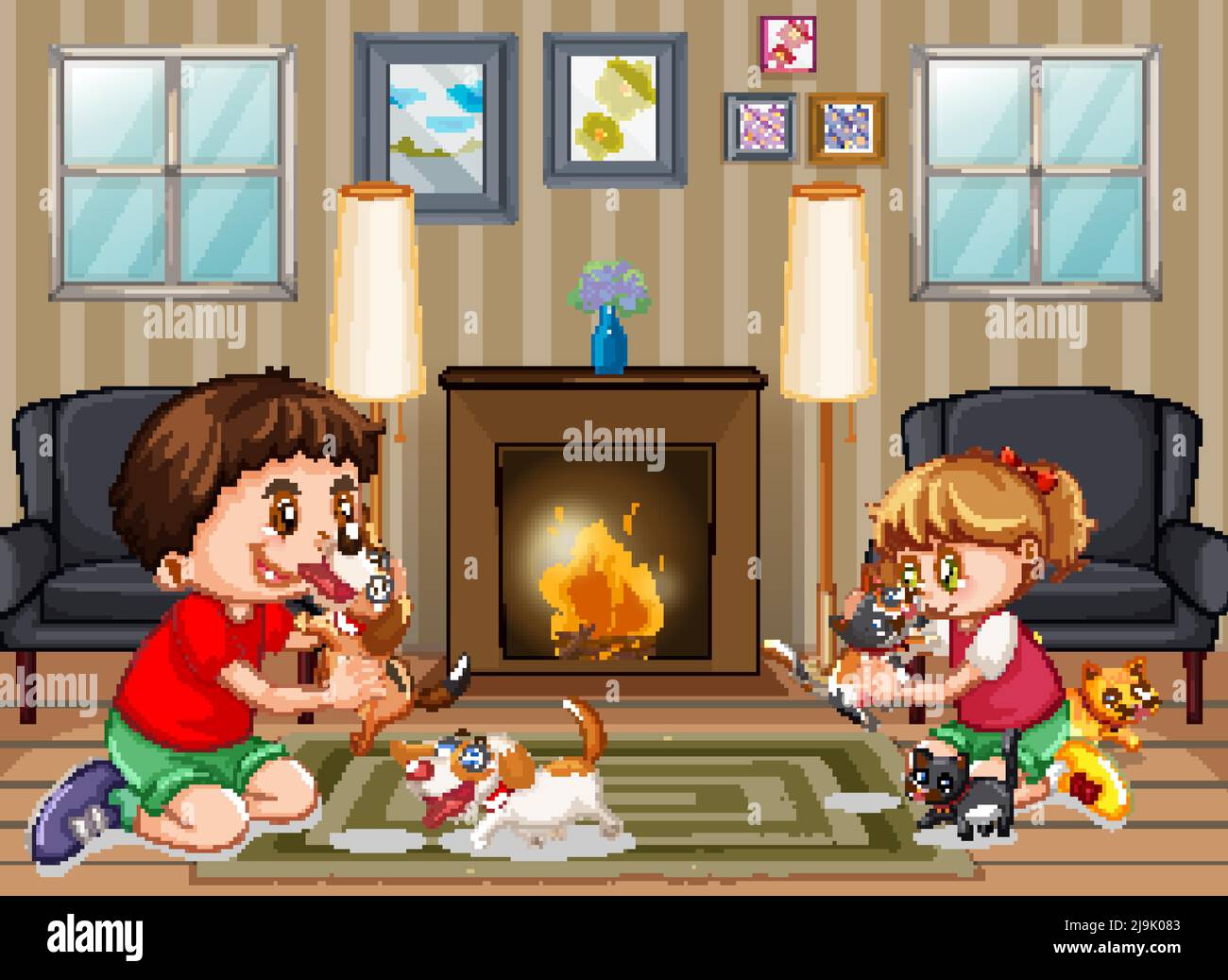 Indoor cat scene Stock Vector Images - Alamy