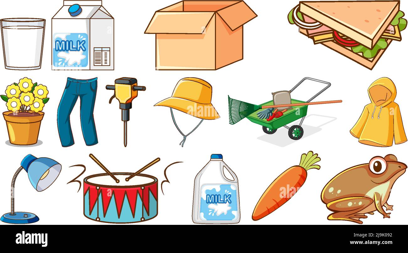 Cute animals and other items on white background illustration Stock ...