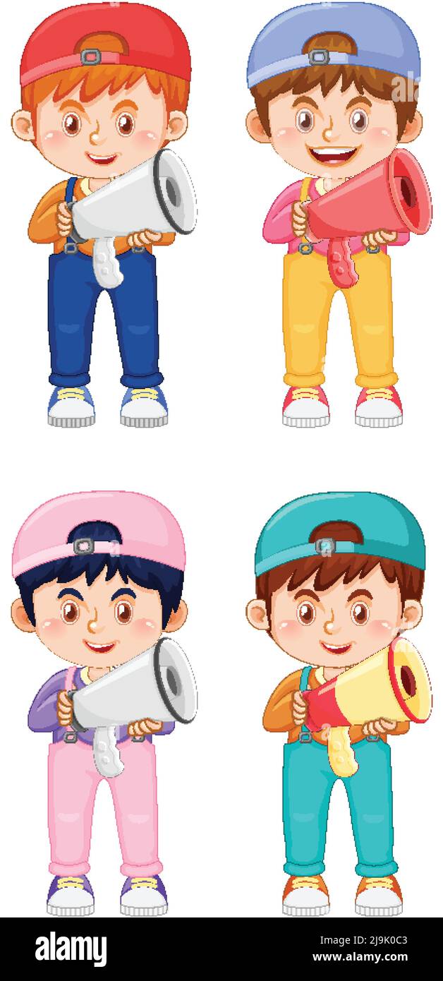 Set of cute boy cartoon holding megaphone illustration Stock Vector ...