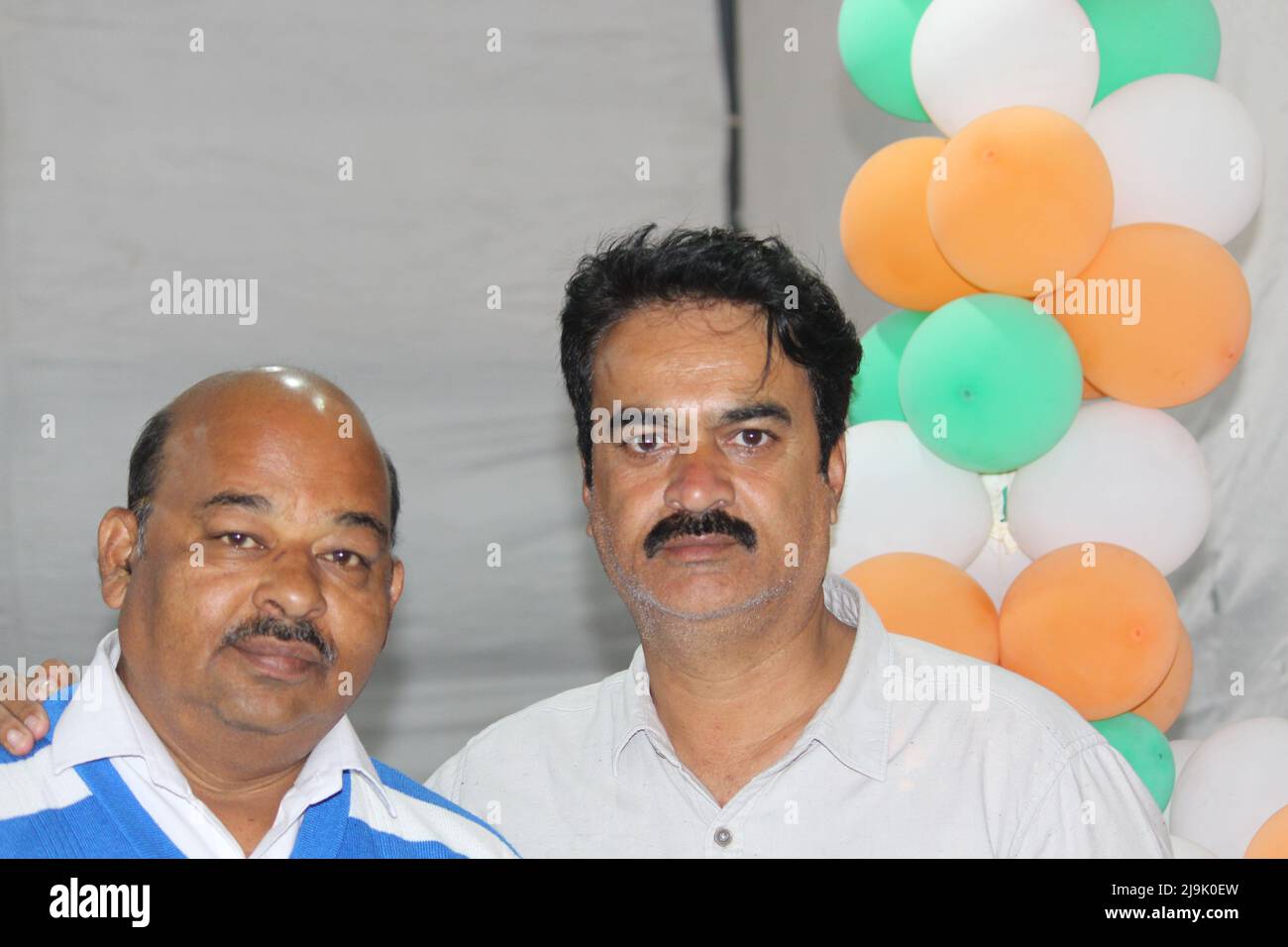 Indian Portrait with tri colour balloons - Saluting national Flag and celebrating Independence ...