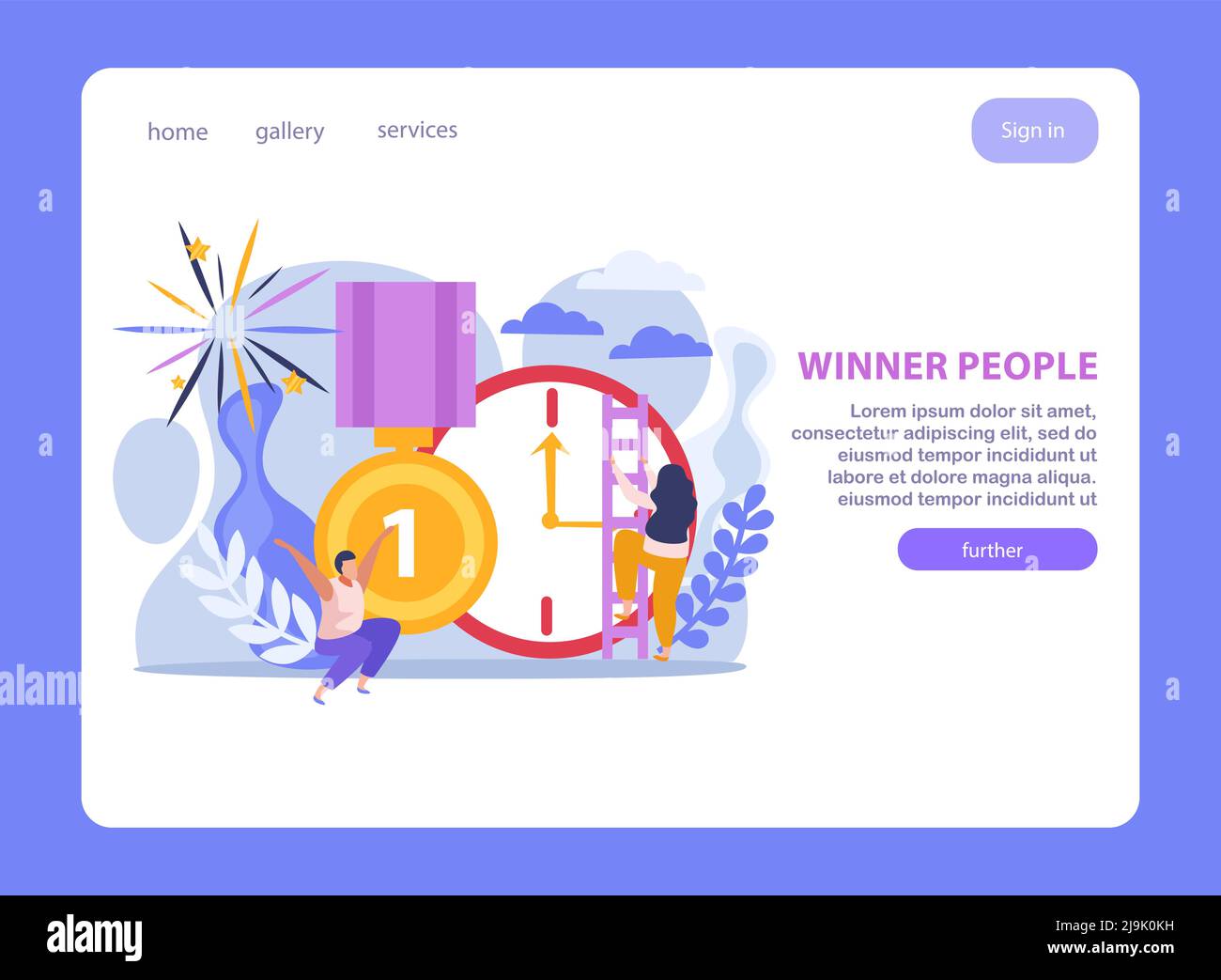Winner people flat landing page with clickable links buttons and images ...