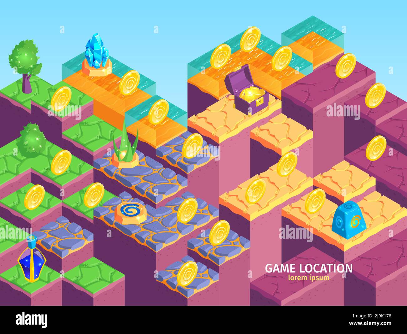 Isometric game landscape composition of square platforms with different ...