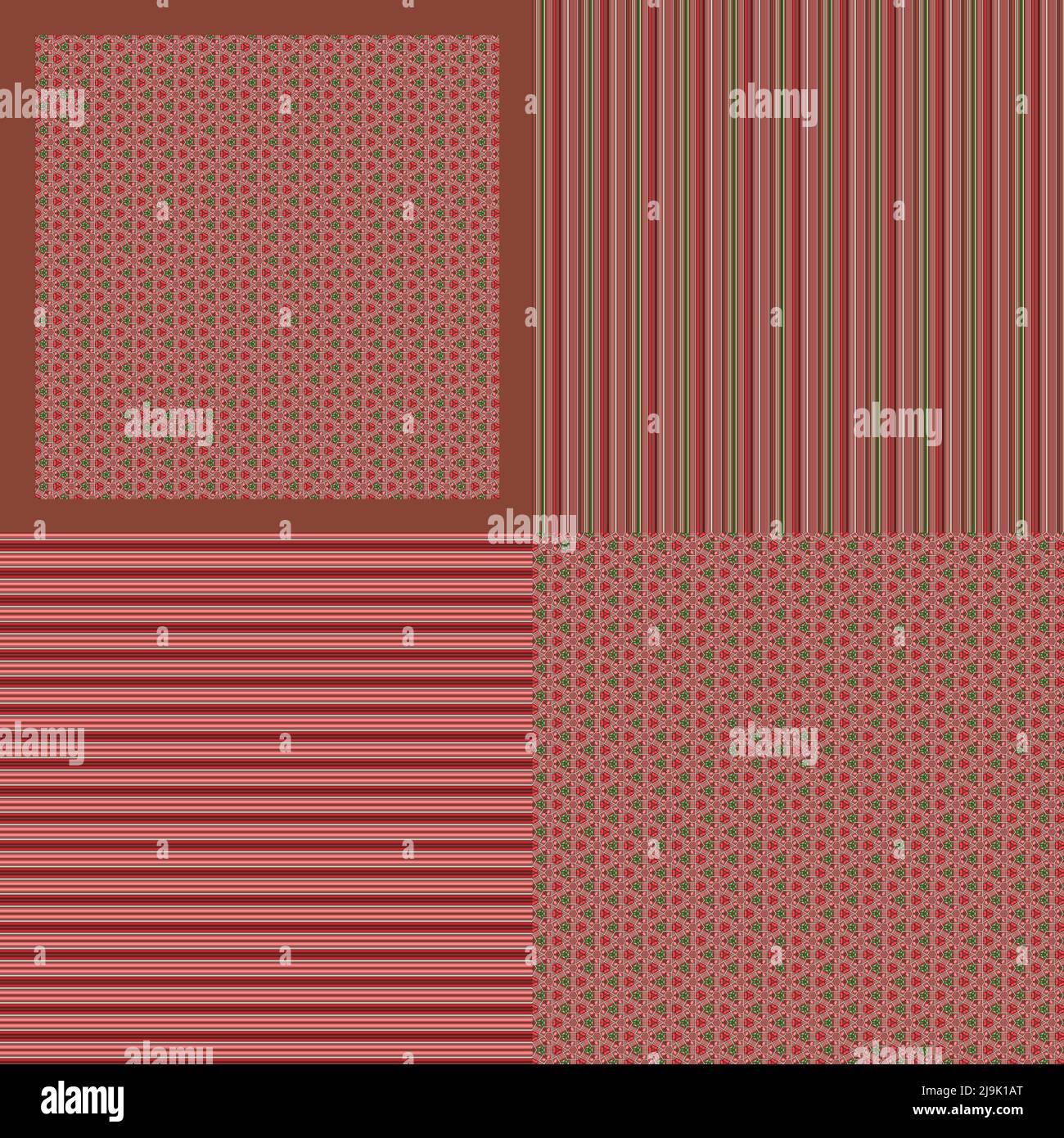 Tiny detailed triangle patterns with toning stripes in pink, red and ...