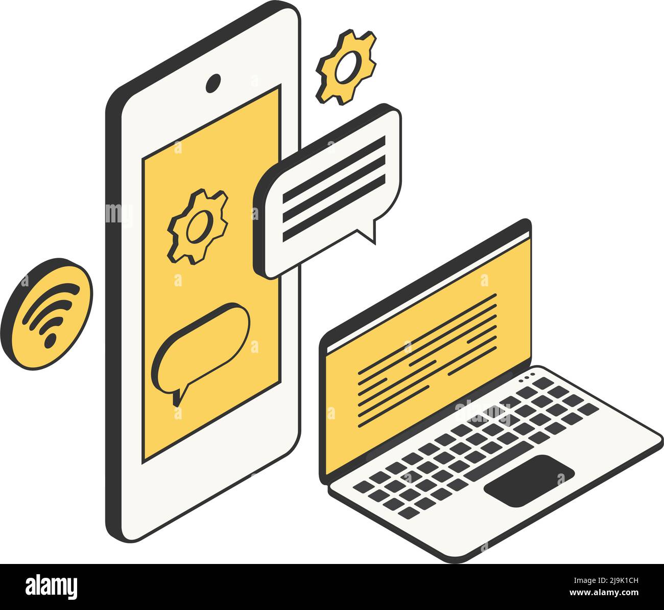 Future technology isometric composition with isolated smartphone and ...
