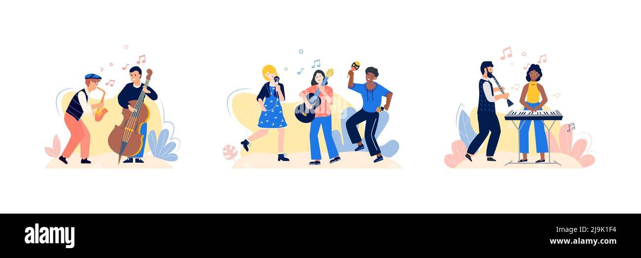 Music people compositions set with flat human characters of musicians ...