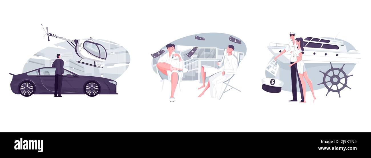 Rich people set of isolated compositions with flat human characters and ...
