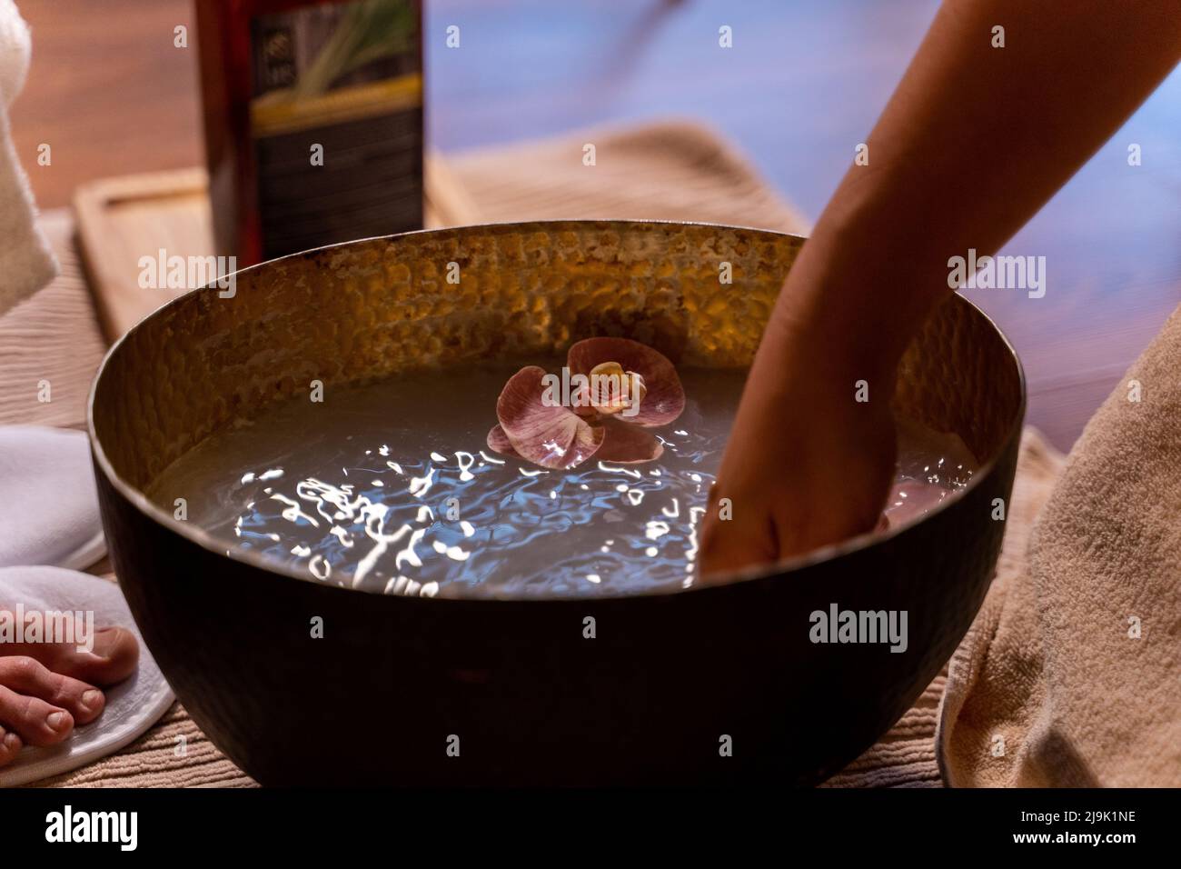 Thai spa massage compress balls and salt spa objects on textile ...