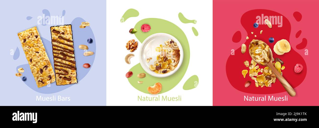 Realistic design concept with natural fruit and berry muesli isolated ...
