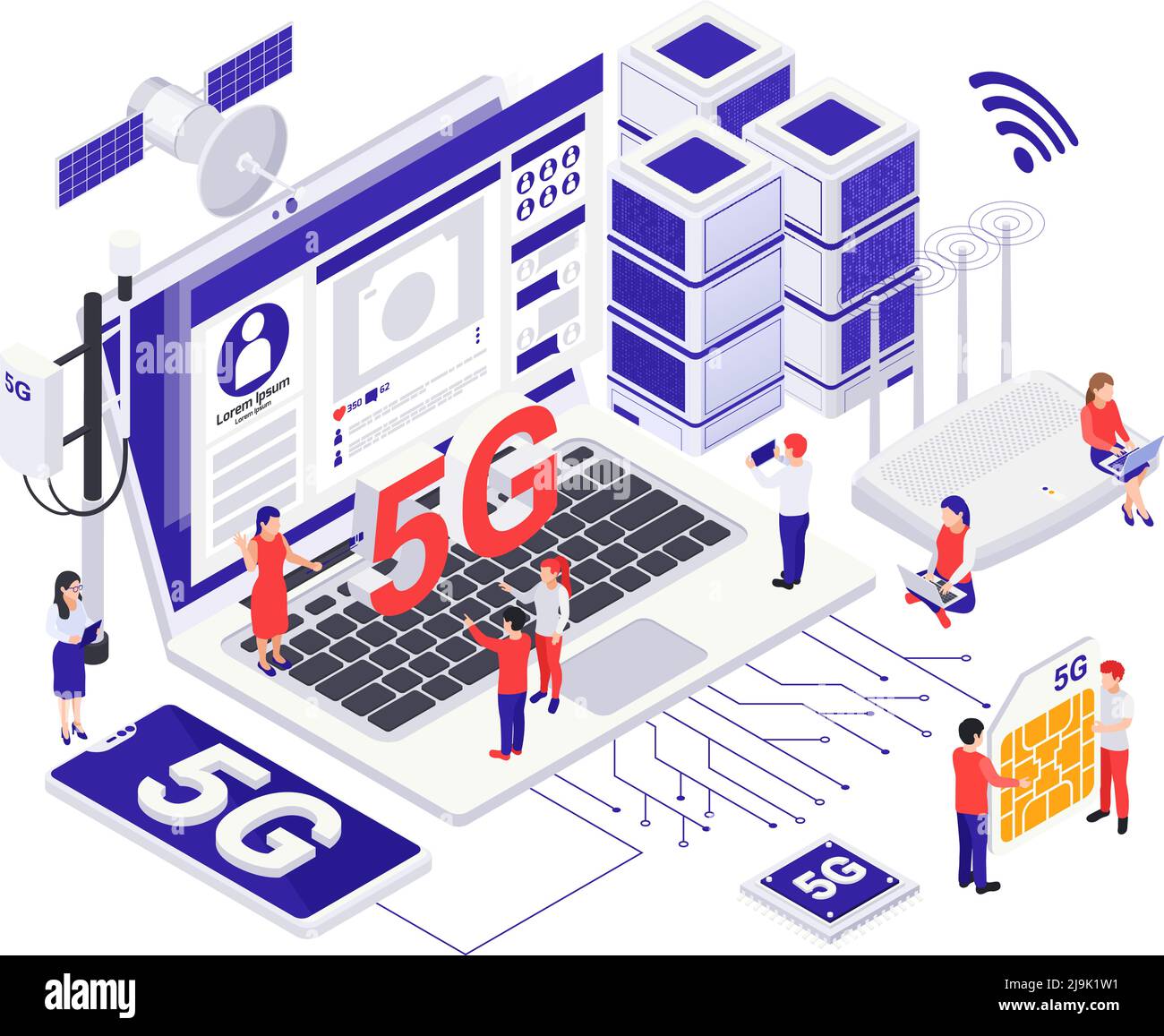 Modern internet communication 5G technology isometric design concept ...