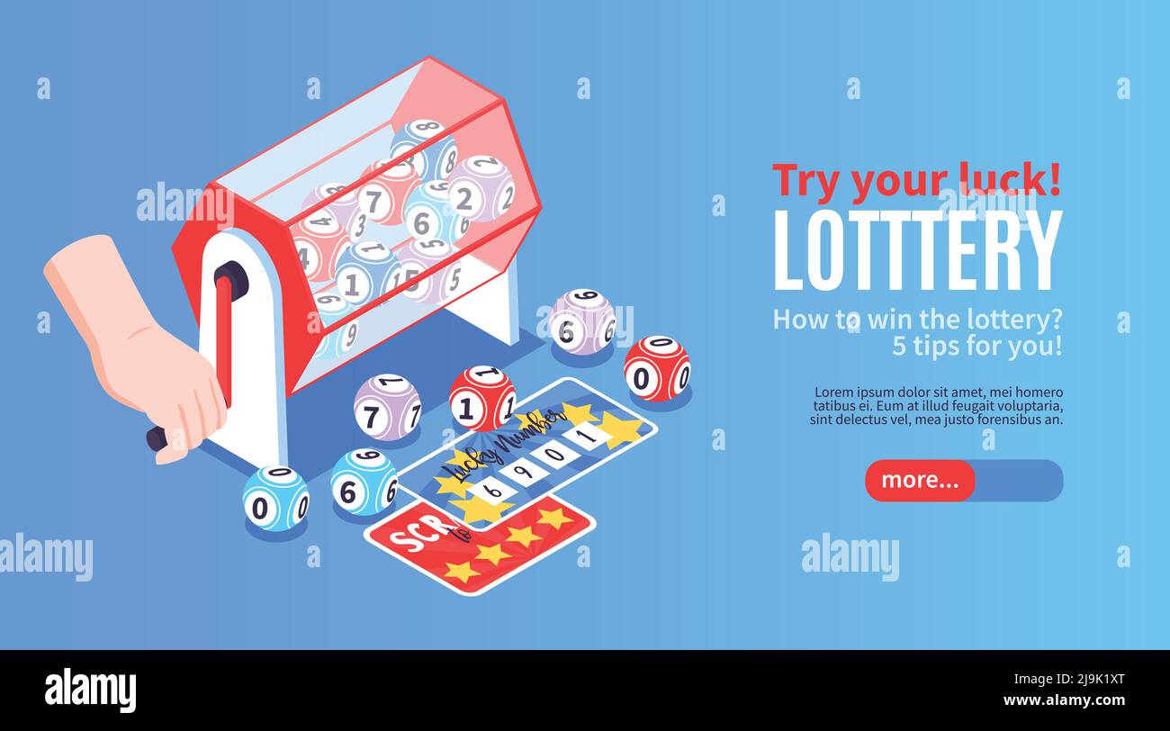Isometric fortune lottery win horizontal banner with images of prize ...